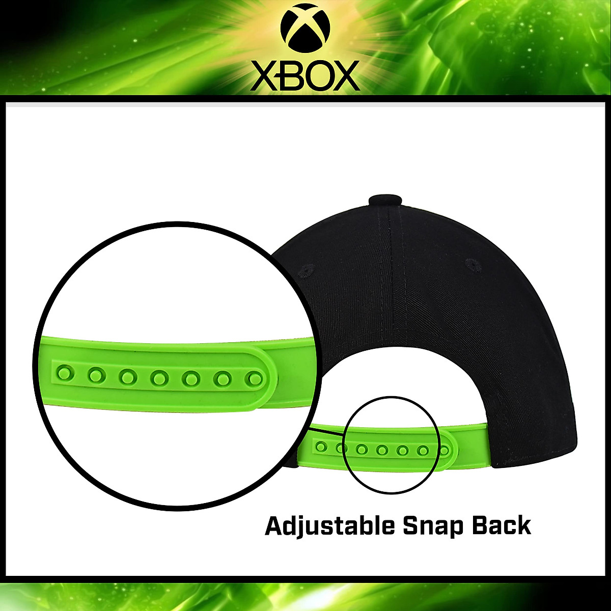 Microsoft Xbox Baseball Hat, Glow in The Dark Skater Adult Snapback Cap with Flat Brim, Green/Black, One Size