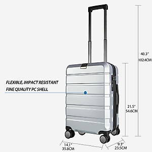KROSER Hardside Expandable Carry On Luggage with Spinner Wheels & Built-in TSA Lock, Durable Suitcase Rolling Luggage with USB Port, Carry-On 20-Inch, Silver Grey