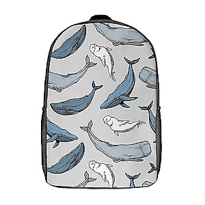 Whale Travel Backpack Casual 17 Inch Large Daypack Shoulder Bag with Adjustable Shoulder Straps