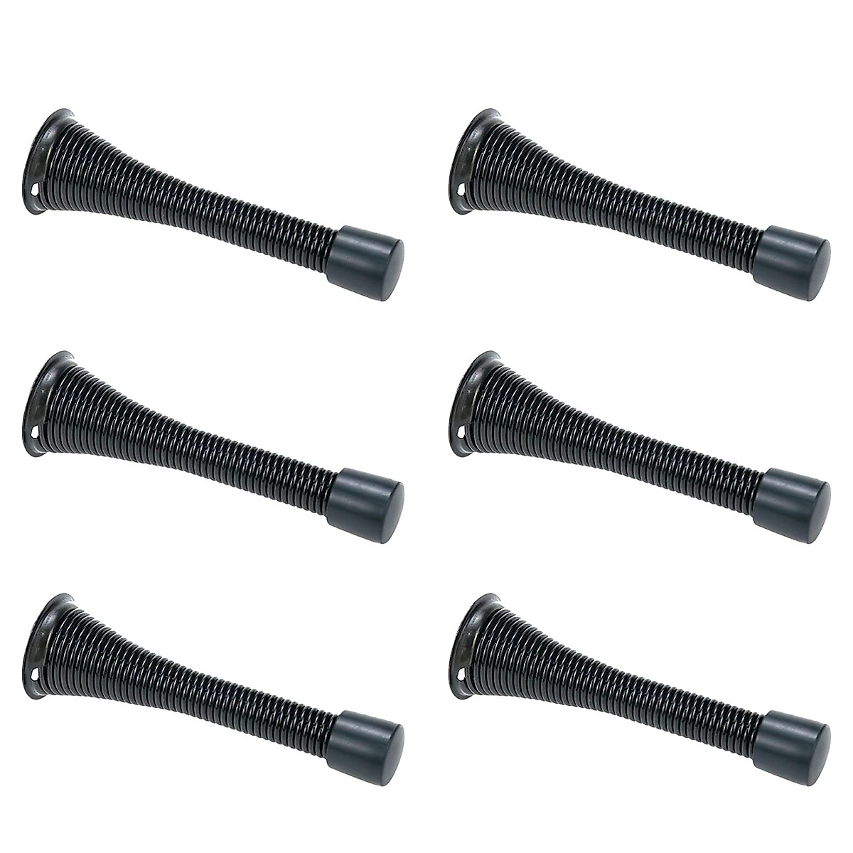 Dahszhi 6 Pcs Flexible Spring Door Stops Door Stopper with Black Rubber Bumper Tips,Black