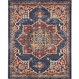 Unique Loom Utopia Collection Traditional Classic Vintage Inspired Area Rug with Warm Hues, 8 ft x 10 ft, Navy Blue/Burgundy