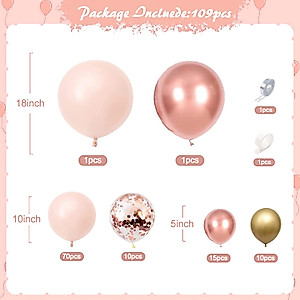 Rose Gold Balloons Garland Arch Kit, Rose Gold Confetti Gold Metallic Balloons, Macaron Orange Birthday Party Balloons for Baby Shower, Bridal Shower, Wedding, Birthday, Anniversary