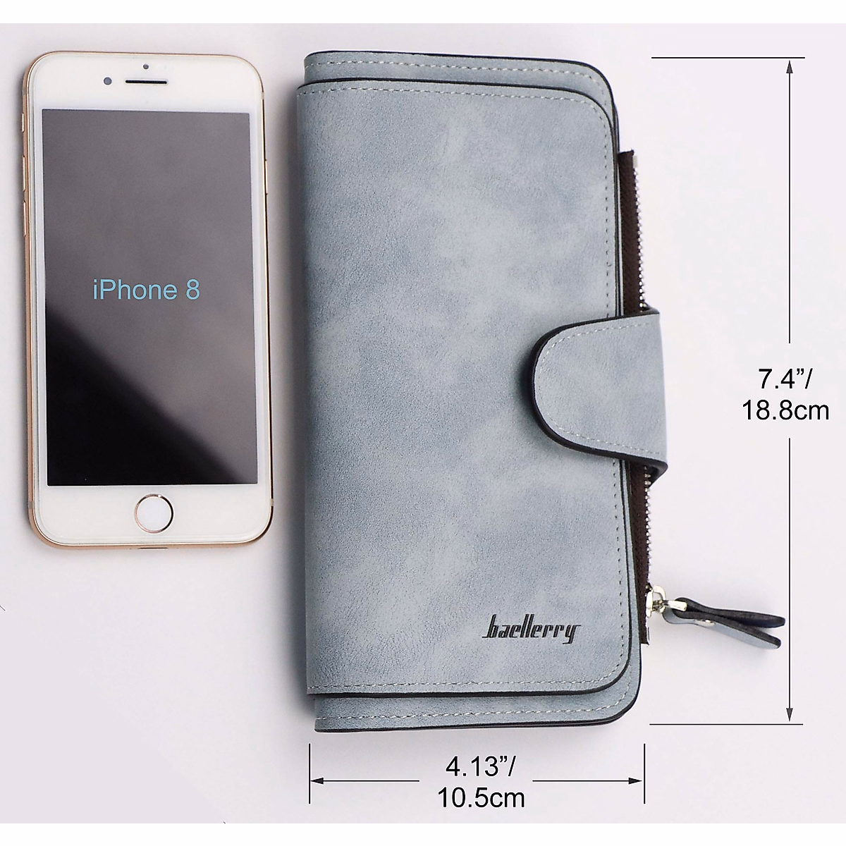 Women's Long Leather Wallet RFID Blocking Cash ID Credit Card Holder for Women Ladies Soft Clutch Wallet with Zipper Coin Pocket Fashion Purse (Light Blue)