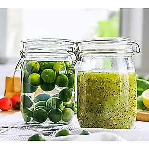 Kingrol 4 Pack 34 Ounces Glass Jars, Wide Mouth Storage Canister Jars with Bail and Trigger Clamp Lids for Pickling, Preserving, Canning, Dry Food Storage (Round)