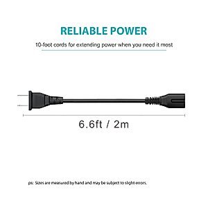 2 Prong AC Power Cord for Samsung UN40 UN43 UN48 UN49 UN50 UN55 UN60 UN65 UN70 UN75 UN78 Series 4k Smart TV TCL Roku Sharp Insignia Hisense TV PS4 PS5 Speaker Monitor Xbox Wall Power Cable Replacement