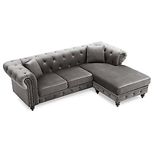 Glory Furniture Nola Velvet Sofa Chaise in Dark Gray