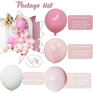 SCMDOTI Pink Balloon Garland Arch Kit, Double Stuffed Rose Pink Balloons and Nude White Balloons,Pastel Hot Pink balloons Garland for Girls Birthday Baby Shower Princess Theme Party Decorations