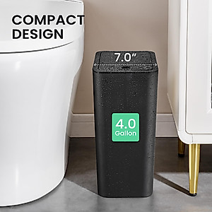 Cesun Bathroom Trash Can with Lid, 4.0 Gallon / 15 Liter Small Garbage Can with Press Top Lid, Plastic Wastebasket with Pop-up Lid for Toilet, Office, Bedroom, Living Room, Black