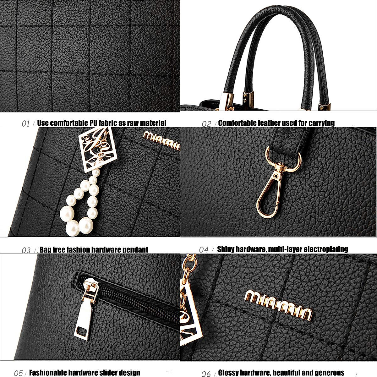 XingChen Purses and Handbags for Women PU Leather Top Handle Satchel Ladies Shoulder Tote Bags Black