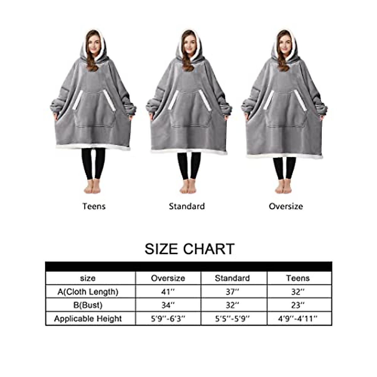 Wearable Blanket Hoodie Oversized Sweatshirt Blanket for Adults Women Men Fleece Sherpa Blanket Jacket with Sleeve Big Pocket