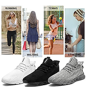 GDEKLO White Tennis Shoes Women Gym Running Casual Walking Workout Athletic Sport Slip on Shoe Lightweight Mesh Fashion Sneakers Size 8.5