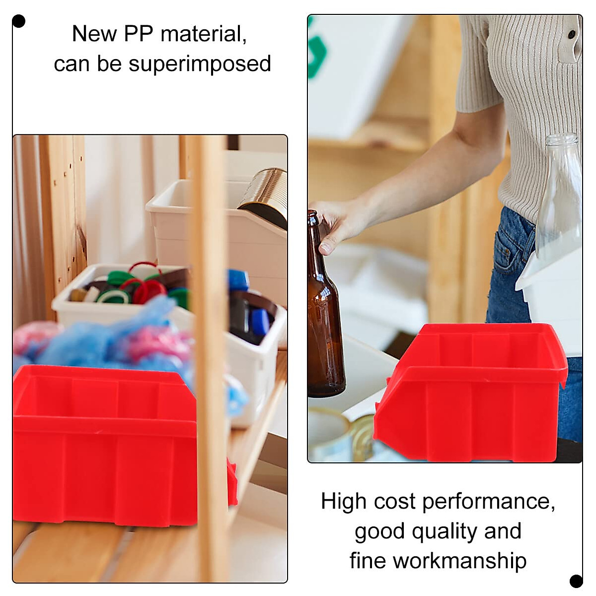 Angoily 10PCS Plastic Storage Bin Hanging Stacking Containers, Stackable Storage Bins Workshop Tool Organizer Bins for Parts Garage (Red, 3.93X 3.73X1.97inch)