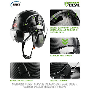 Safety Helmet Hard Hat with Visor and Ear Protection Adjustable Lightweight Vented ABS Work Helmet for Men and Women 6-Point Suspension ANSI Z89.1 Approved Ideal for Industrial & Construction