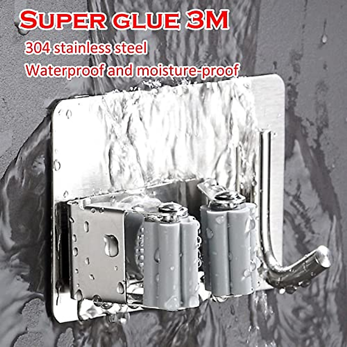 Mop and Broom Holder Organizer Hanger Garage Tool Shelving Organization and Storage Hooks Racks Wall Mount, 4 Pks Self Adhesive