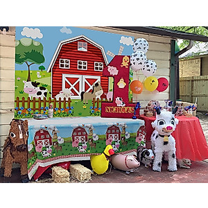 Farm Animals Theme Party Decorations,Farm Animals Barn Door Backdrop and Tablecloth for Children Baby Shower Birthday Party Supplies Banner (5x3ft)