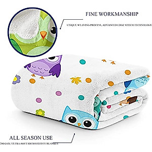 Owl Blanket, Soft Warm Fuzzy Fleece Plush Blanket 60''x50'', Smooth Cozy Flannel Throw Blanket for Bed/Couch/Office/Camping