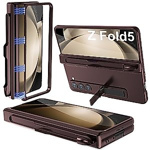 GOHHME for Samsung Galaxy Z Fold 5 Case with Magnetic Hinge Protection S Pen Holder Built-in Screen Protector Adjustable Stand, Camera Protection & Luxury Shockproof Thin Hard PC Cover (Burgundy)