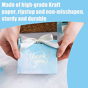 VGOODALL 24PCS Small Thank You Gift Bags, Mini Party Favor Bags Light Blue Candy Bags Treat Boxes Paper Gift Bags with Bow Ribbon for Wedding Bridal Baby Shower Birthday Party