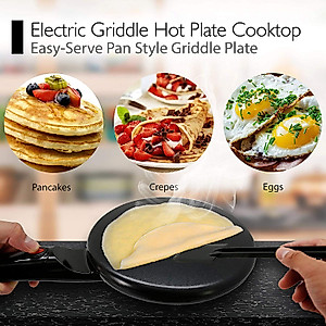 Electric Crepe Maker - Cooks Roti, Tortillas & Pancakes - Nonstick Cooktop - 8-inch Cook Area w/On/Off Switch, Automatic Temperature Control & Cool Touch Handle - Includes Food Bowl, Whisk & Spatula