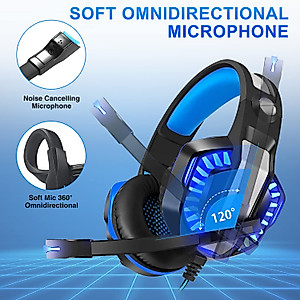 ENVEL Gaming Headset for PS4 with Mic,PC,Xbox One,Laptop,Surround Sound Over Ear Noise Cancelling Headphone with LED Lights Volume Control for Smartphone/Computer/Switch/MacBook/PS5