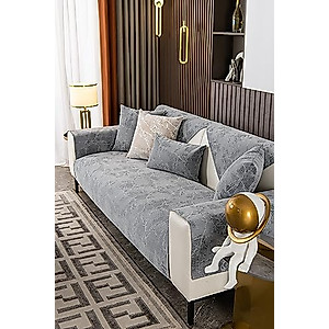 Huierxun Luxury Solid Color Chenille Sofa Cover Marble Pattern Soft Sofa Slipcover Non-Slip Sectional Couch Covers Anti Cat Scratch Armrest Backrest Recliner Cover (Grey,36''x36'')