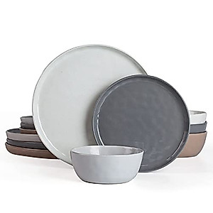 Famiware Mars Plates and Bowls Set, 12 Pieces Dinnerware Sets, Dishes Set for 4, Multi-color