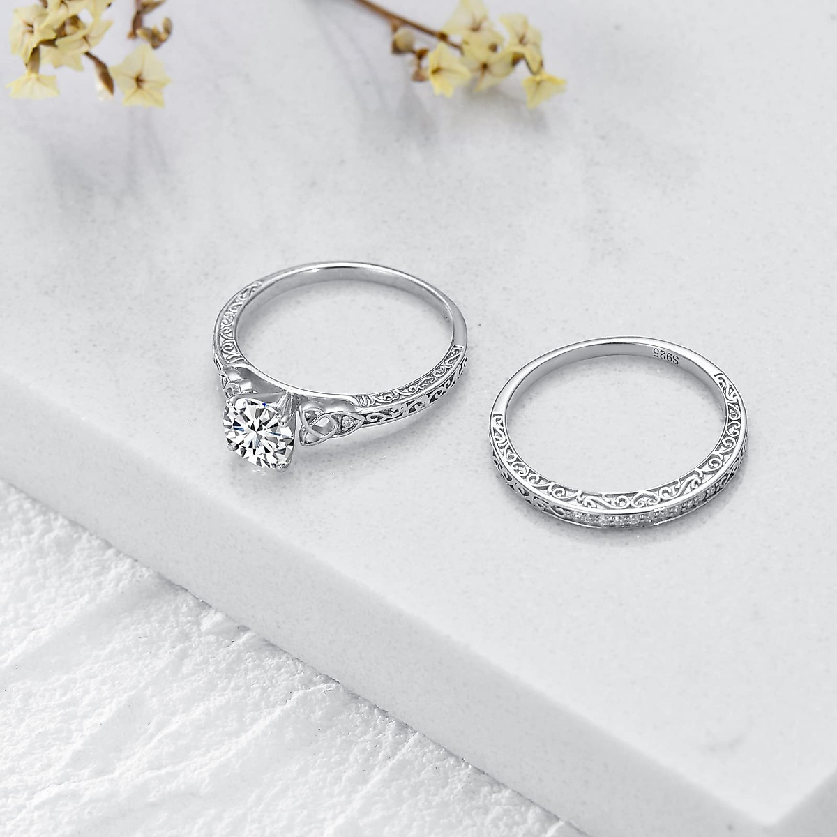 Ayafee 1-1/8 Carat (ctw) Round Cut Women's Bridal Ring Sets, 10K 14K 18K Gold 925 Sterling Silver Moissanite Engagement Ring Wedding Band Jewelry Set for Women - Sterling Silver