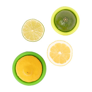 Food Huggers Set of 2 Reusable Silicone Food Savers - Small Sizes - Patented Product - Green and Yellow