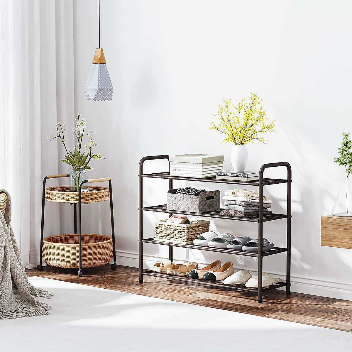 FANHAO 4-Tier Shoe Rack, 100% Stainless Steel Shoe Shelf Storage Organizer 12 Pairs for Closet, Entryway, Bedroom,Dorm Room, Bronze