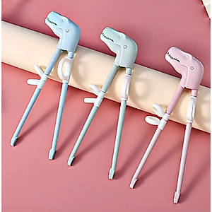 Training Chopsticks for Kids, Jawbush 3 Pairs Kids Learning Chopsticks, Cute with Dinosaur Head, Non-slippery Indented Tips and Adjustable Finger Holders, Easy to Use and Clean, Dishwasher Safe