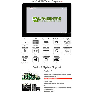 waveshare 10.1inch HD Capacitive Touch Screen LCD Compatible with Raspberry Pi 4B/3B+/3A+/2B/B+/A+/Zero/Zero W/WH/Zero 2W CM3+/4 1920×1200 Resolution HDMI IPS Supports Windows/Jetson Nano