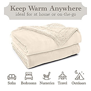 The Connecticut Home Company Throw Blanket, Soft Plush Reversible Velvet and Sherpa, King 108x90, Warm Thick Throws for Bed, Comfy Washable Bedding Accent Blankets for Sofa Couch Chair, Cream