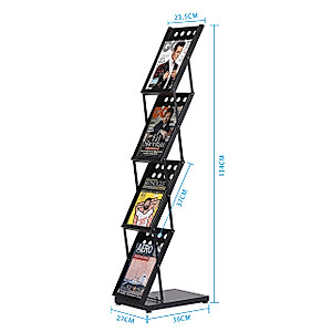 WERTIRUNG Brochure Magazine Catalog Literature Display, Literature Catalog Rack with Carrying Bag, Foldable Magazine Stand for Office Retail Store and Exhibition Trade Show, 4 Pockets (Black)