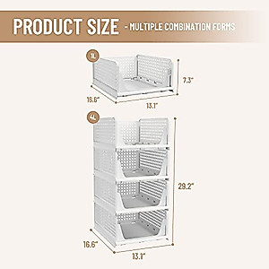 Pinkpum Stackable Plastic Storage Basket-Foldable Closet Organizers and Storage Bins 4 Pack-Drawer Shelf Storage Container for Wardrobe Cupboard Kitchen Bathroom Office 4L