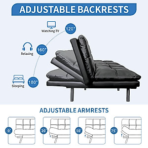 MUUEGM Faux Leather Futon Sofa Bed, Convertible Memory Foam Couch Bed, Modern Love Seat for Living Room,Compact Space,Apartment,Office,Adjustable Backrests Armrests Couch Sleeper,71" Matte Black