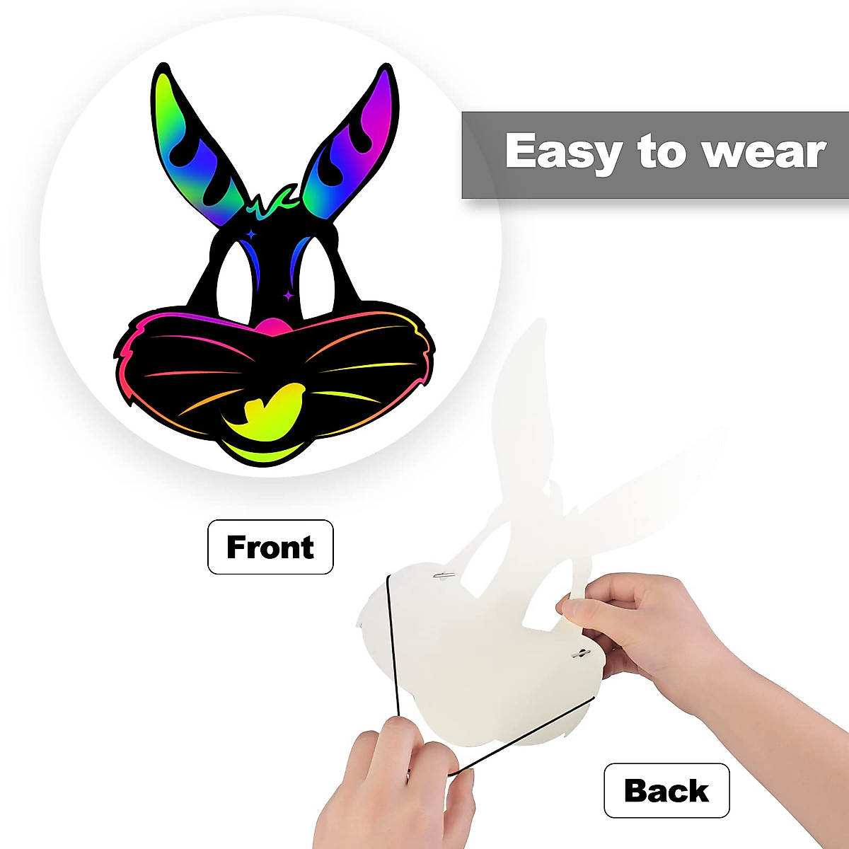 Easter Mask Craft Kit, 54 Pcs Scratch Art for Kids, Kids Magic Rabbit Masks, Scratch Paper Animal Masks with 18 Wood Stylus, DIY Rainbow Scratch Art Masks for Halloween, Animal Birthday Party