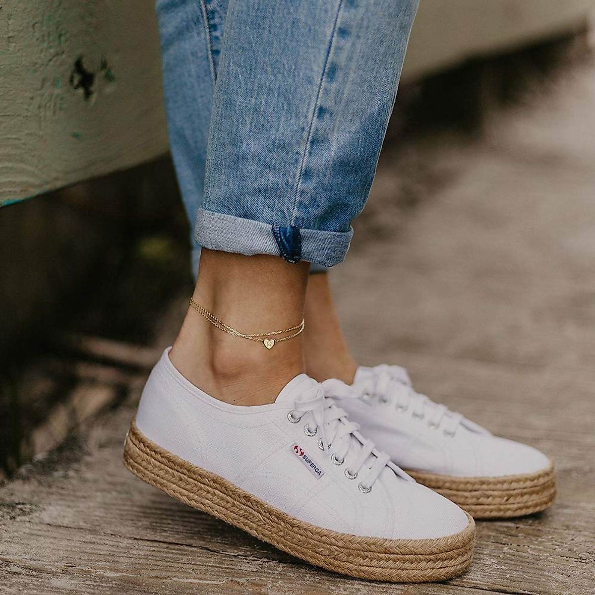 Ursteel Ankle Bracelets for Women, C Initial Anklets 14K Gold Plated Dainty Layered Heart Anklet Letter C Anklets for Women