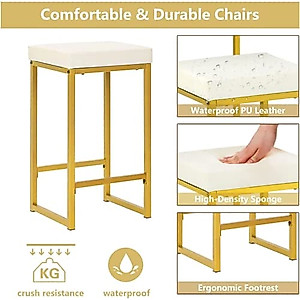 DKLGG 3-Piece Dining Table Set, Counter Height Pub Table with 2 Upholstered Bar Stools/Chairs, Small Space Faux Marble Bar Tabletop Storage Shelves, Breakfast Nook, Gold