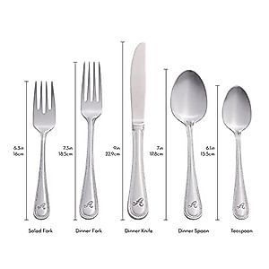 RiverRidge Monogrammed Beaded Flatware Set - L - 46-Piece Silverware with Custom Letter Stamp, 18/0 Stainless Steel Utensils Set for Daily Use & Special Occasions - Dishwasher Safe, Versatile Design