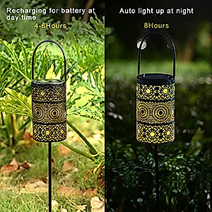 VIZTY Solar Lantern, Garden Decorative Metal Hanging Solar Powered Lantern, Outdoor Waterproof LED Solar Light for Garden, Patio, Yard and Table Decoration (Bronze)