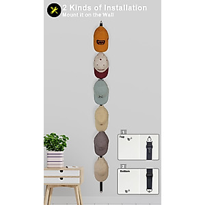 ETOWIFA Hat Organizer Rack for Baseball Caps [Up to 36 Hats] Hat Display Storage Over The Door/Closet/Wall, Hat Hanger with 2 Straps & 12 Hooks, Space-Saving Room/Dorms Organization