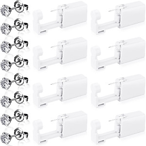 Mudder 8 Pieces Self Disposable Ear Piercing Kit Safety Portable Nose Mouse Piercing Tools with Crystal Ear Studs (White)