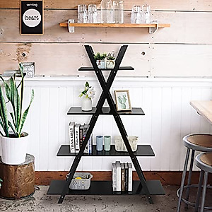 ZenStyle 4 Tier Bookshelf Storage Shelves, Bookcase Ladder Shelf Home Office A Frame Wooden Display Shelves for Potted Plant, Photos, Books Storage Organizer Rack