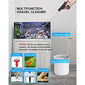 PAIZOO Aquarium Gravel Cleaner, 5 in 1 Fish Tank Siphon Vacuum Cleaning Tools for Aquarium Water Changer Sand Cleaner Kit with Brush Head & Algae Scraper