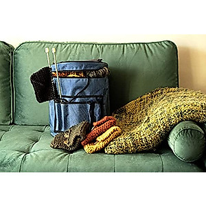 LAMINET YARN CADDY, Yarn Storage Bag, Organizer Tote Bag, Large Capacity - Spacious - Lightweight - Zippered, Multiple Pockets, Shoulder Strap Bag for Knitting/Crocheting Needles and Accessories, BLUE