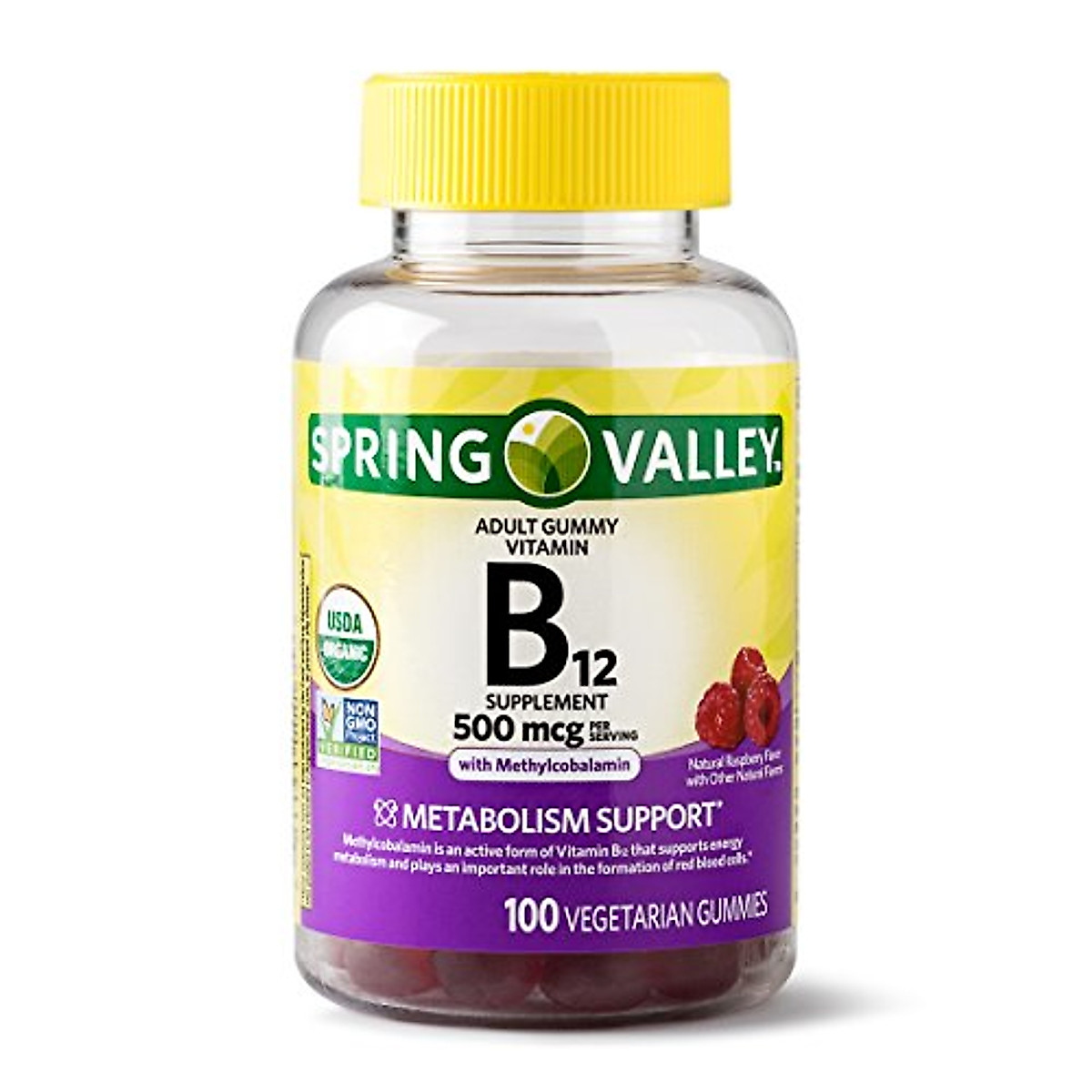 Spring Valley Adult Gummy Vitamin B12, Metabolism Support, Natural Fruit Flavor, 100 Gummies