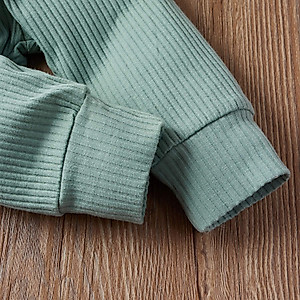 CIYCUIT Newborn Baby Boy Girl Outfits Long Sleeve Ribbed Romper Pants Set 0 3 6 12 18 24 Months Gender Neutral Baby Clothes Light Green 12-18 Months