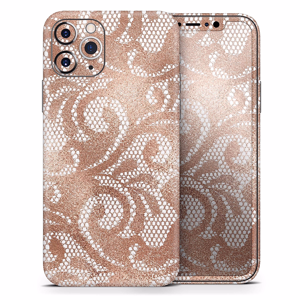 Design Skinz Rose Gold Lace Pattern 14 - DesignSkinz Protective Vinyl Decal Wrap Skin Cover Compatible with The Apple iPhone 12 Pro (Full-Body, Screen Trim & Back Glass Skin)