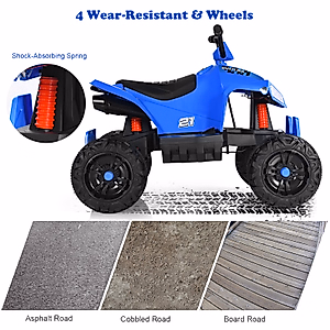 Costzon Kids ATV, 12V Battery Powered Electric Vehicle w/LED Lights, 4-Wheel Suspension, Music, Story, USB, MP3, Extended Seat, Ride on Car 4 Wheeler Quad for Boys & Girls Gift, Ride on ATV (Blue)