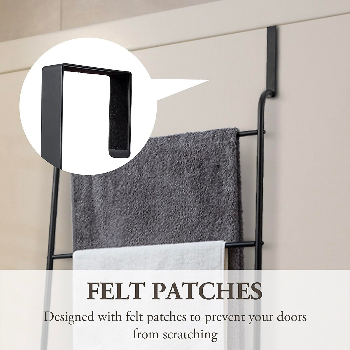 MyGift 3 Tier Modern Matte Black Metal Over The Door Bath Towel Hanger Holder, Bathroom Laundry Room Hanging Triple Bar Drying Rack for Clothing and Towels